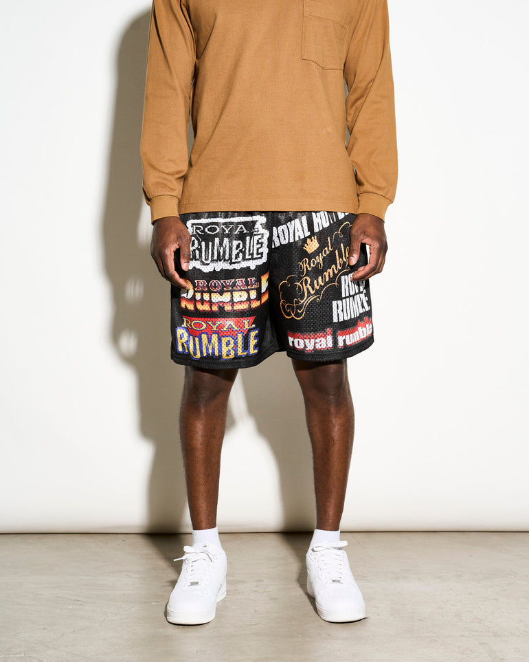 Men's mesh shorts with retro WWE, Music, and Movie themed prints ...